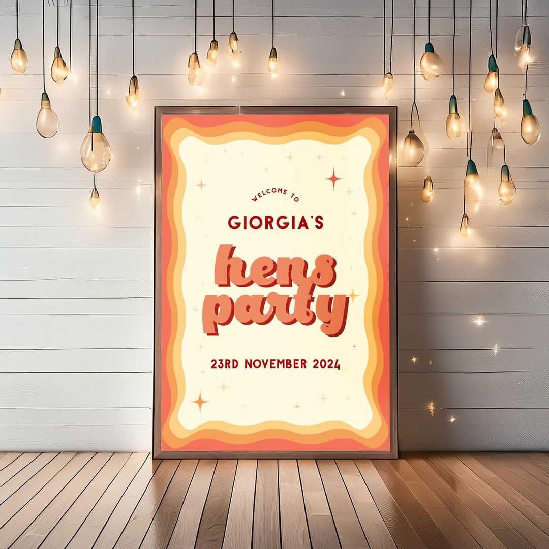 Retro Orange Hens Party Welcome Sign | Disco DIY Template Instant ...