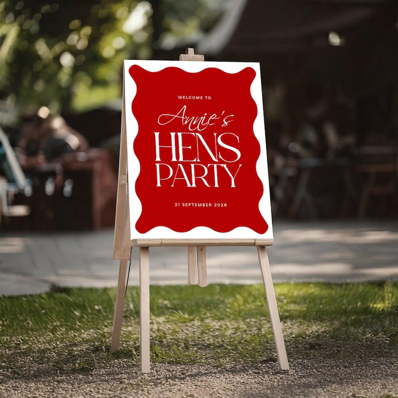 Editable Hens Party Welcome Sign | Red Wavy Border Hen Do Signage | DIY ...