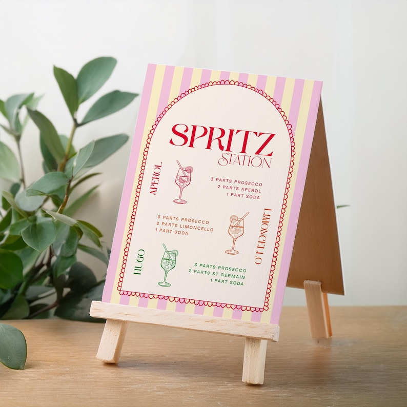 Editable Spritz Station Bar Sign | Aperol Limoncello Hugo Spritz Menu ...