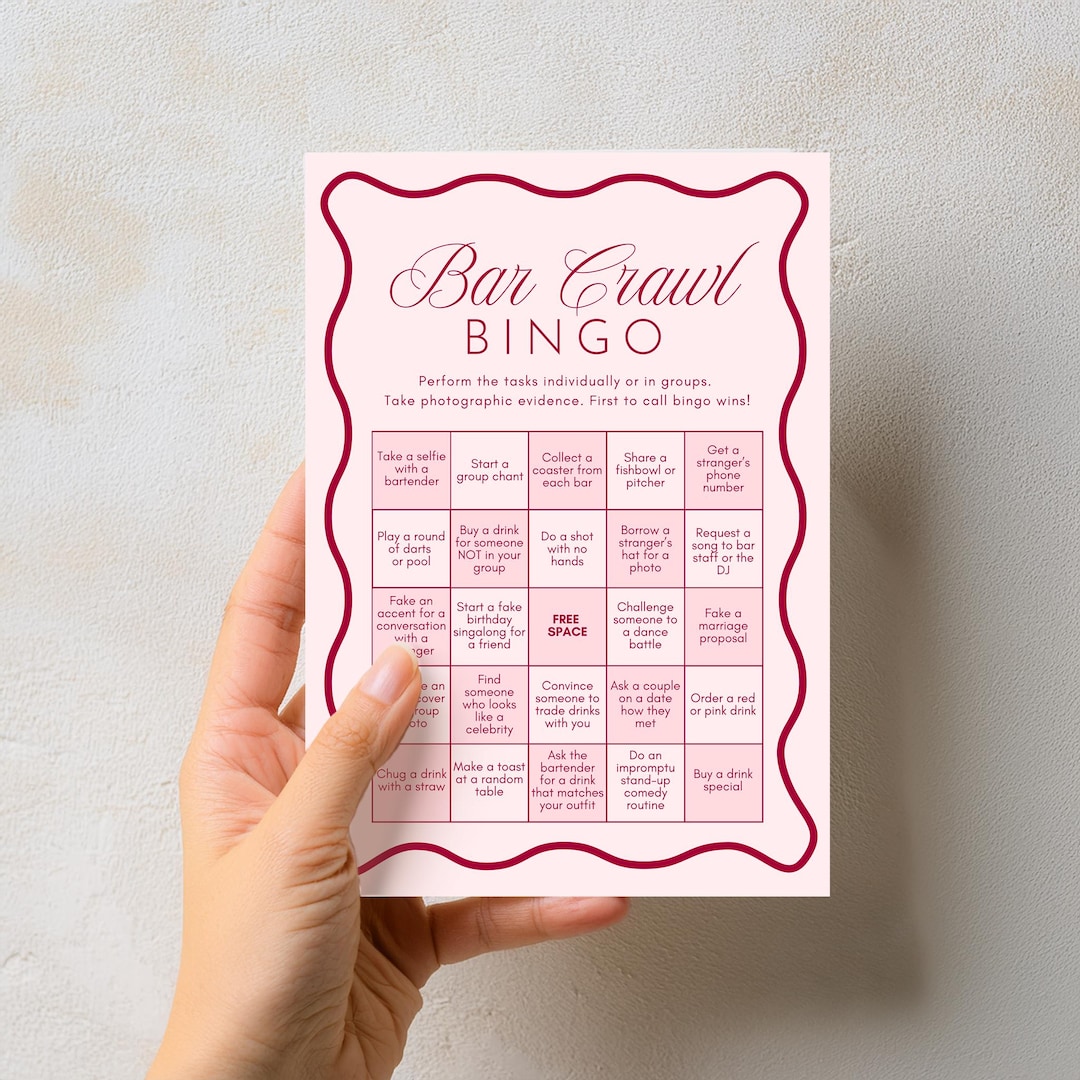 Bar Crawl Bingo Adult Drinking Game Card | Editable Pub Birthday Party ...