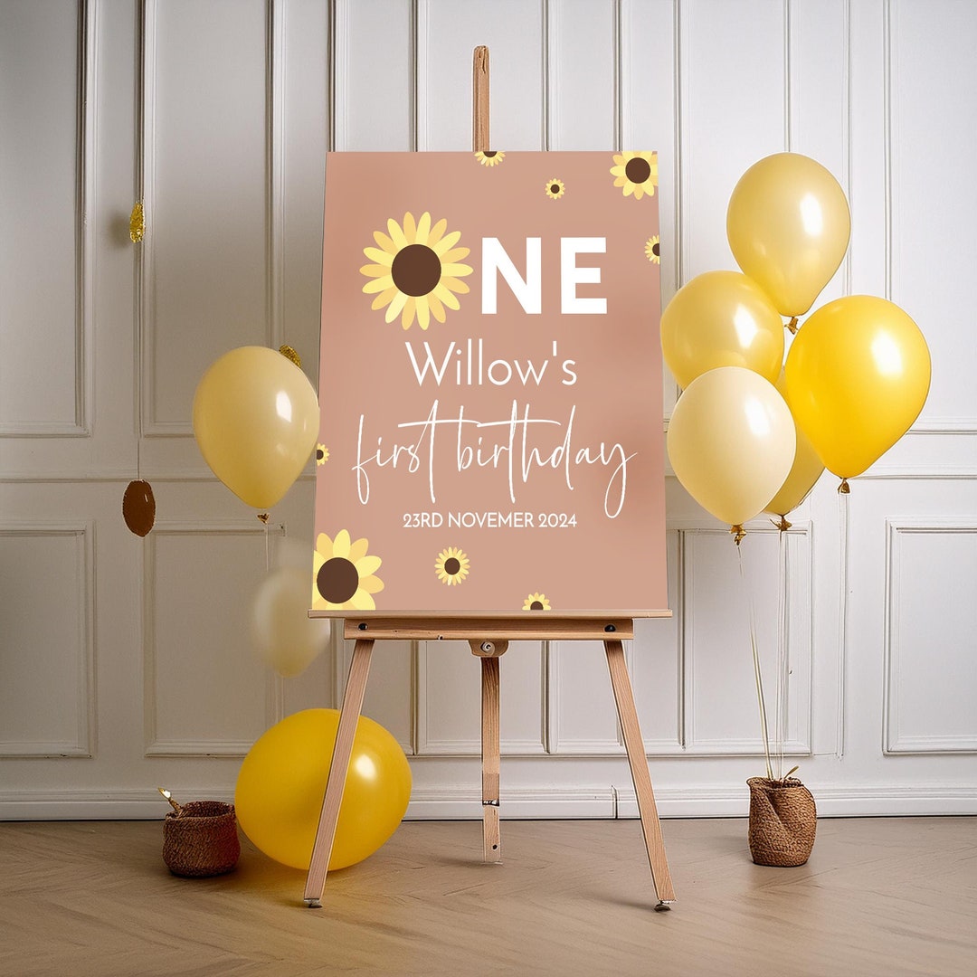 Editable Sunflower First Birthday Welcome Sign | Customisable Party ...