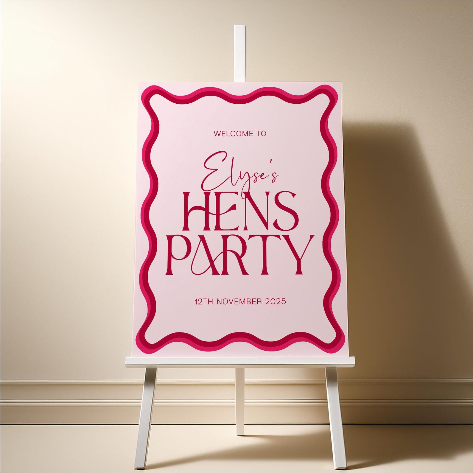 Wavy Hens Party Welcome Sign | Editable Red and Pink Design ...