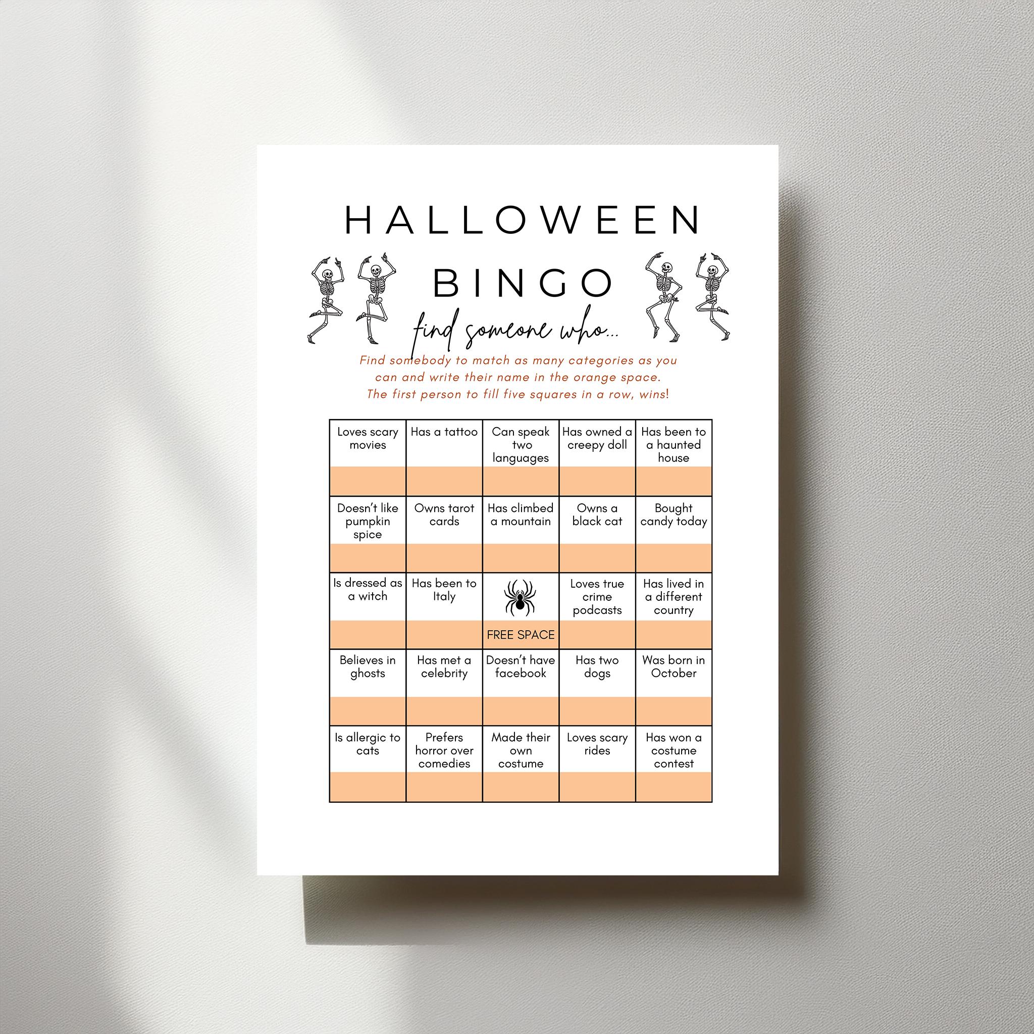Editable Halloween Party Bingo | Find the Guest Party Game for Adults ...