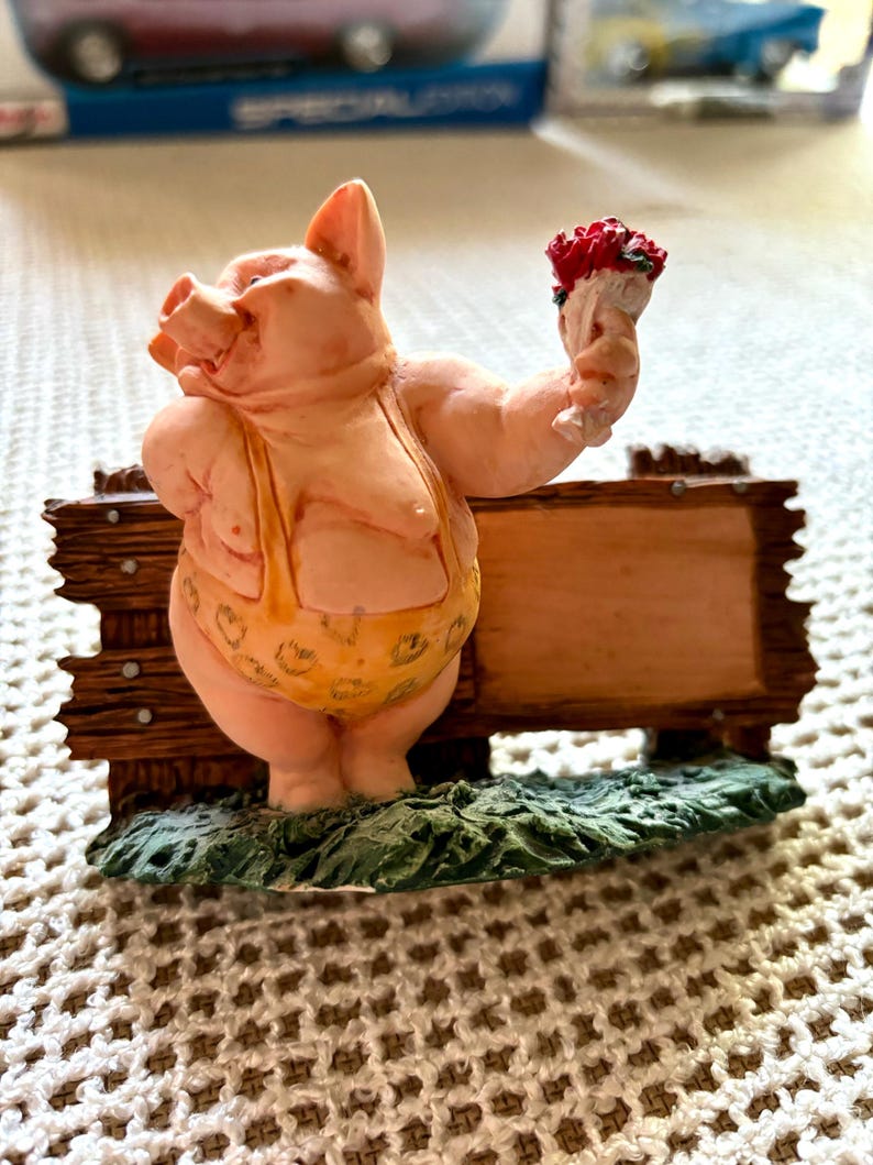 Pig With Flowers by Fence - Etsy