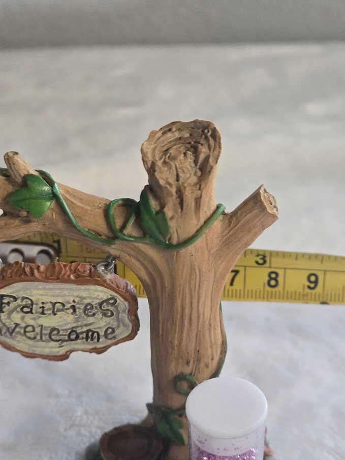 4 Piece Kit With Fairies Welcome Sign Hanging From Tree Glitter Stump ...