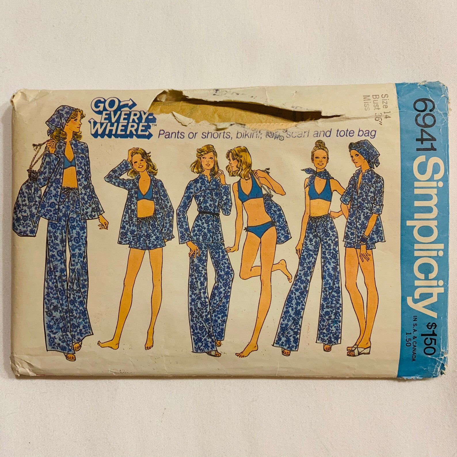 Vintage 1975 Size 14 Bust 36 Simplicity 6941 Go Everywhere Pants or ...