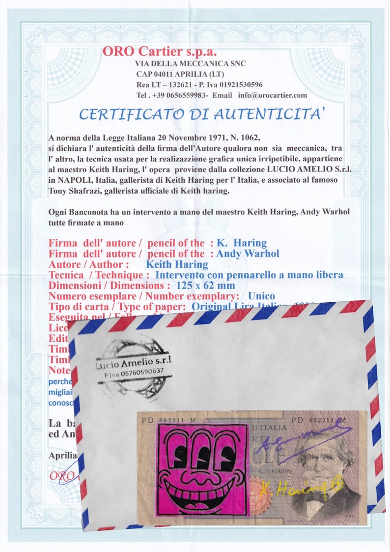 Keith Haring & Andy Warhol - Banconota da 1000 lire firmata con disegno di Keith Haring - Etsy ...