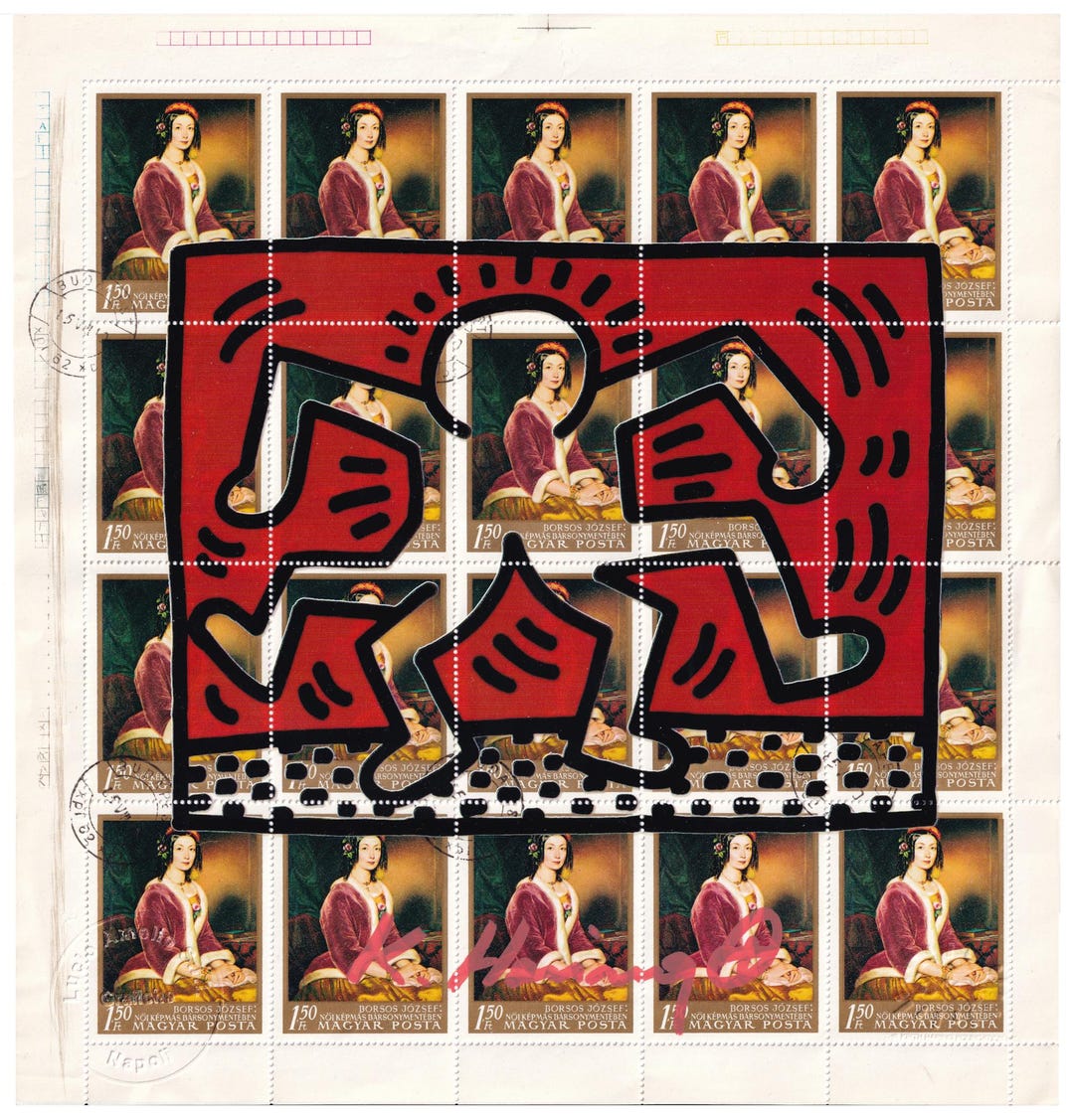Keith Haring - Stamp Sheet Signed With Drawing - Etsy