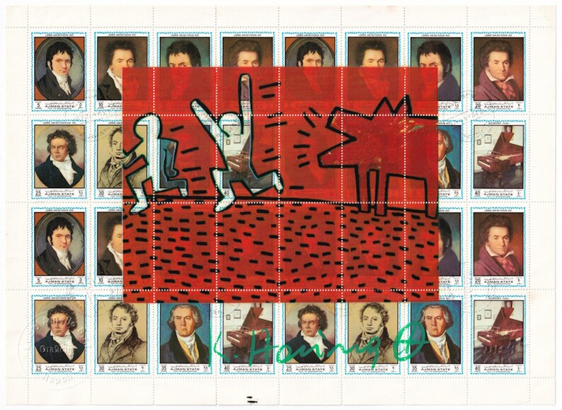 Keith Haring Stamp Sheet Signed With Drawing - Etsy