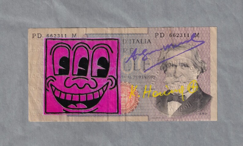 Keith Haring & Andy Warhol Banconota da 1000 lire firmata con disegno di Keith Haring - Etsy Italia