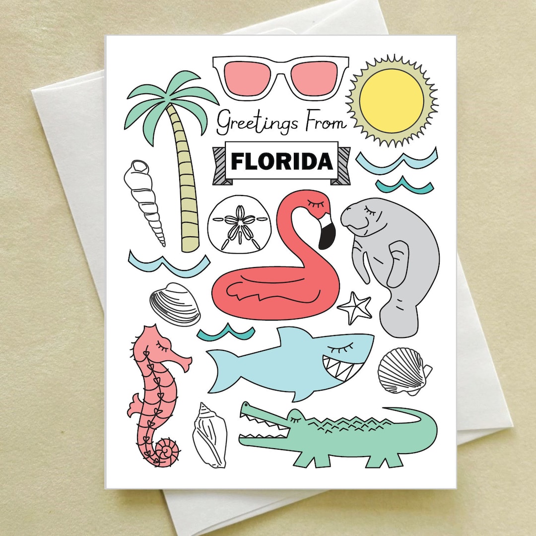Florida Greeting Card - the Sunshine State - Palm Tree - Flamingo ...