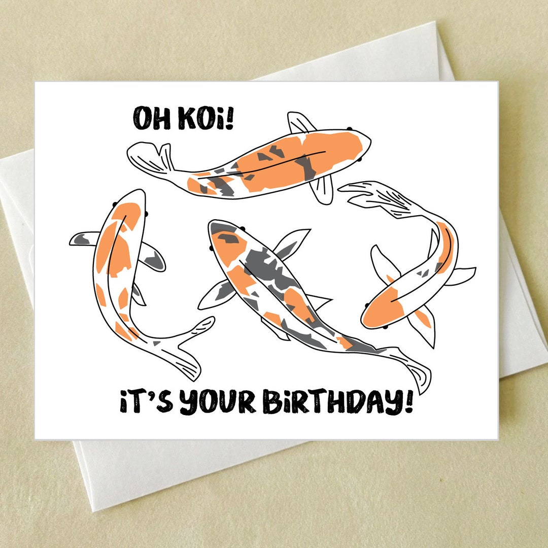 Koi Fish Birthday Card - Japanese Koi Fish Pond - Japanese Carp Fish ...