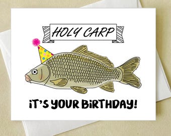 Carpy Birthday! Greetings Card, Carp Fishing, Fish Card - Etsy