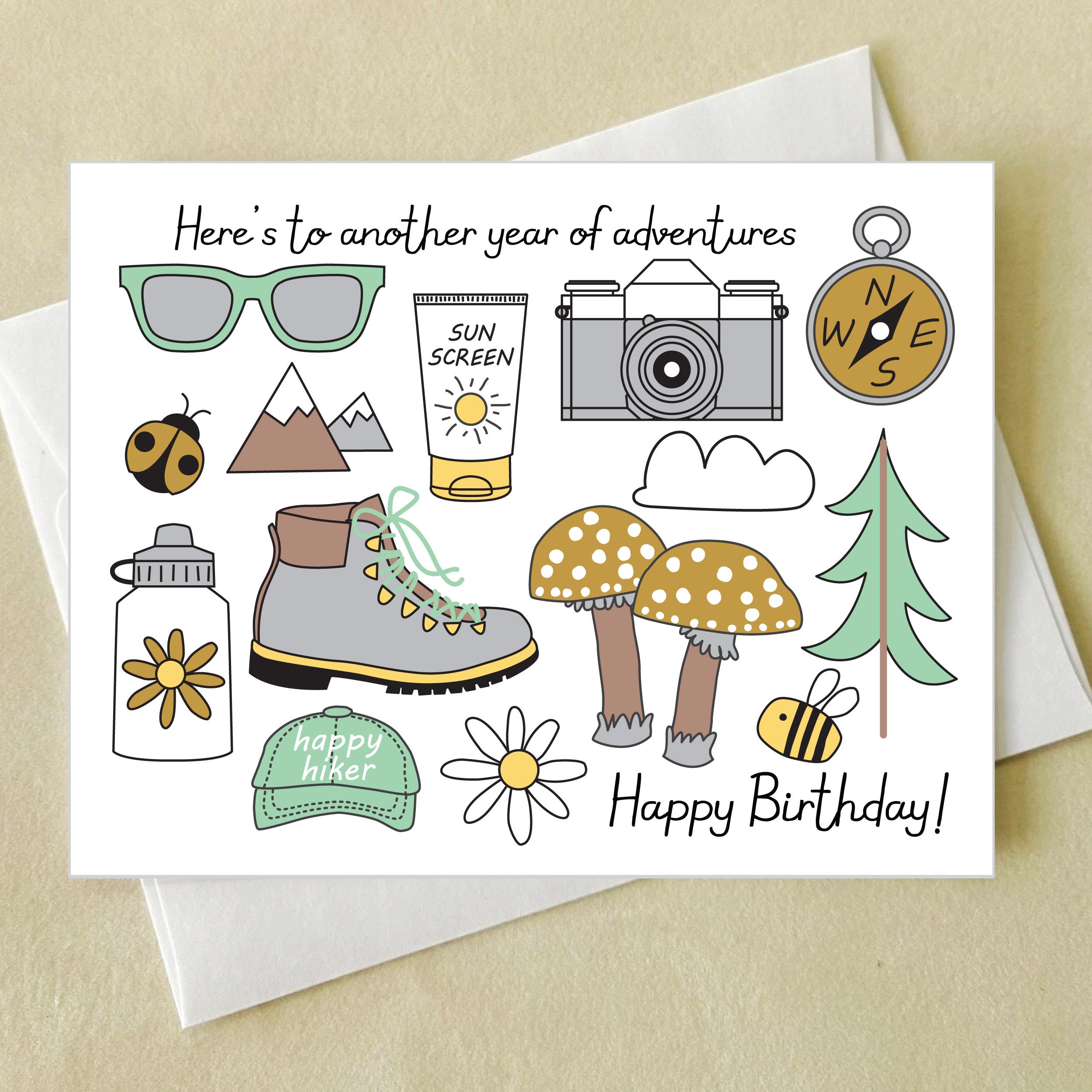Adventure Birthday Card - Here's to Another Year of Adventures - Hiker ...