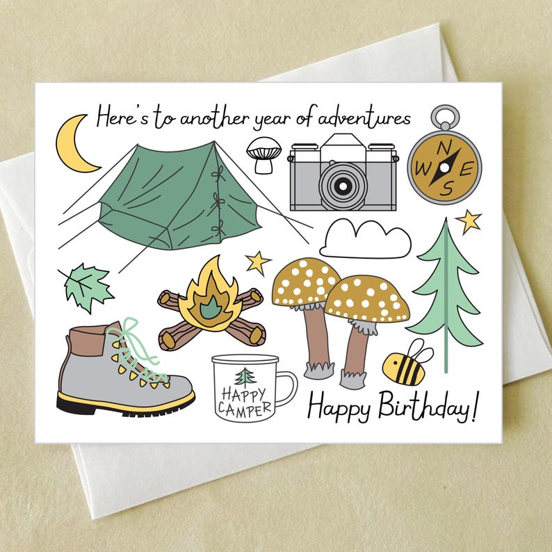Adventure Birthday Card - Here's to Another Year of Adventures - Camper ...