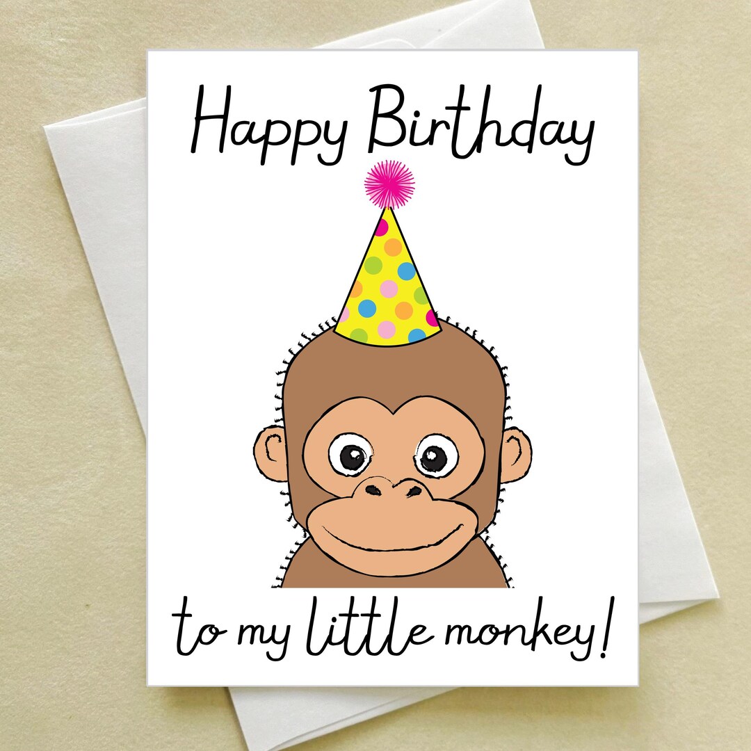 Monkey Birthday Card - Happy Birthday to My Little Monkey - Cute Zoo ...
