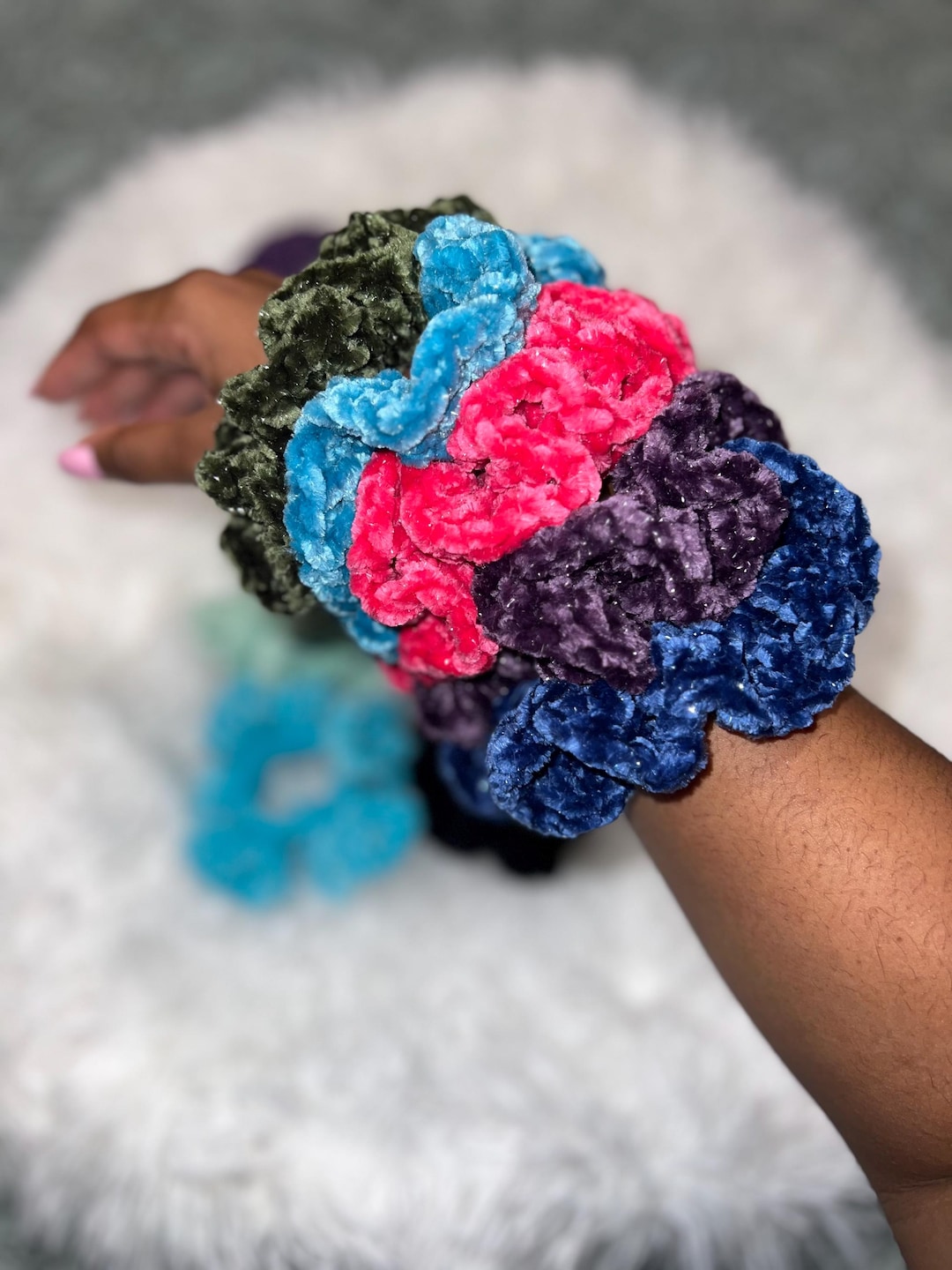 CUSTOM Handmade Crochet Velvet Ruffle Hair Scrunchies|crochet Velvet ...
