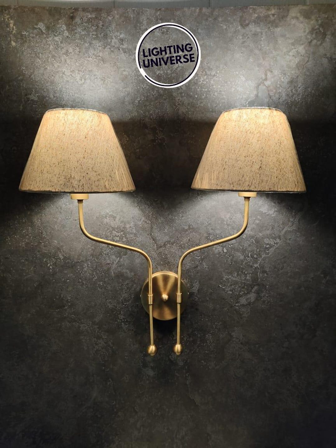 Luxury Double Wall Sconce - Modern Gold Brass Light With Fabric ...