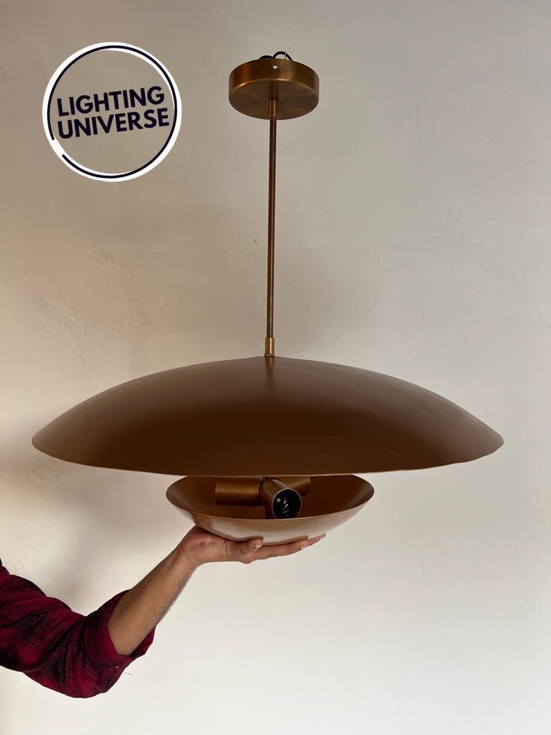 Mid-century Modern Brass Sputnik Chandelier: Double-dish Pendant Light ...