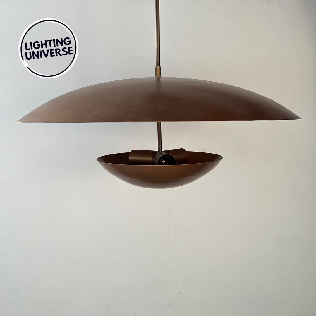 Mid-century Modern Brass Sputnik Chandelier: Double-dish Pendant Light ...