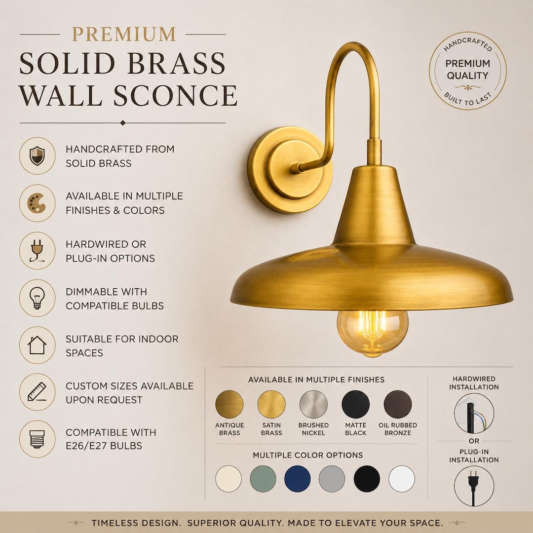 Elegant Raw Brass Wall Sconce: Mid-century Bedside Lighting - Etsy