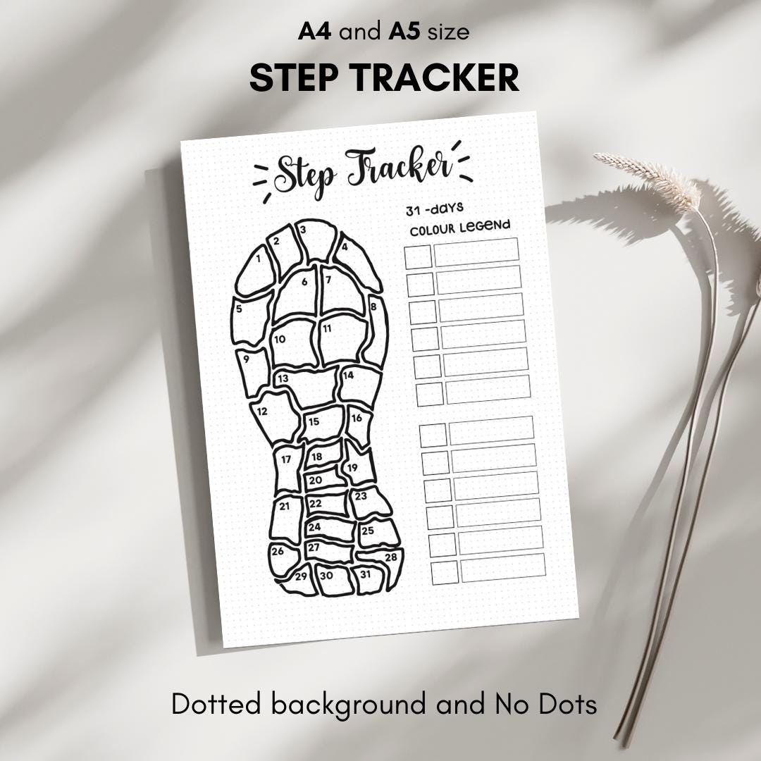 Monthly Step Tracker Printable Journal Page A5 A4 PDF Fitness Tracker ...