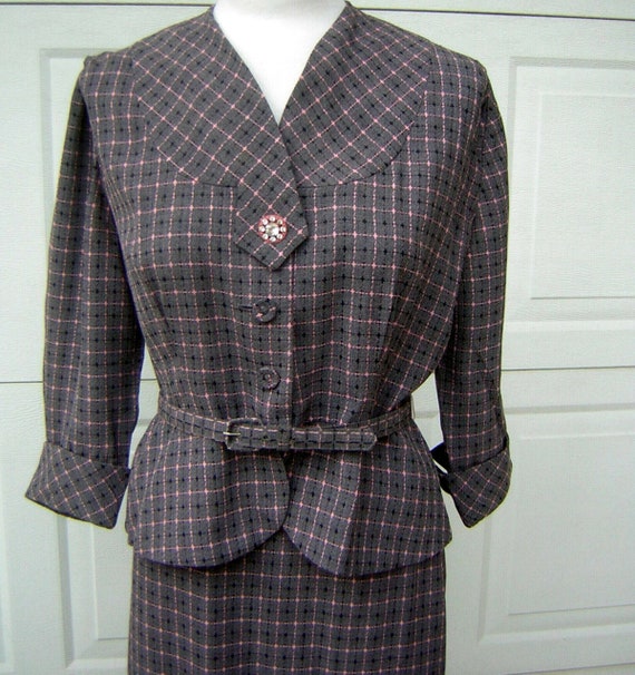 Vintage Edith Martin Plaid Suit – 1950s Peplum Skirt,… - Gem
