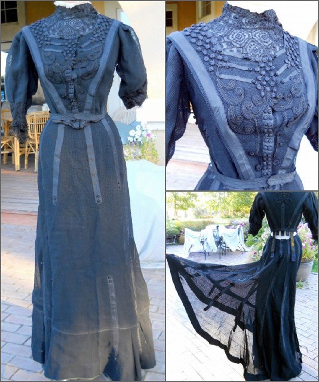 Edwardian Corset Mourning Dress Black & Incredible Needlework 2 Piece ...