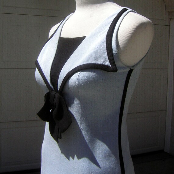 Vintage French MOD Dress Pale Blue & Black Sexy Fit -… - Gem