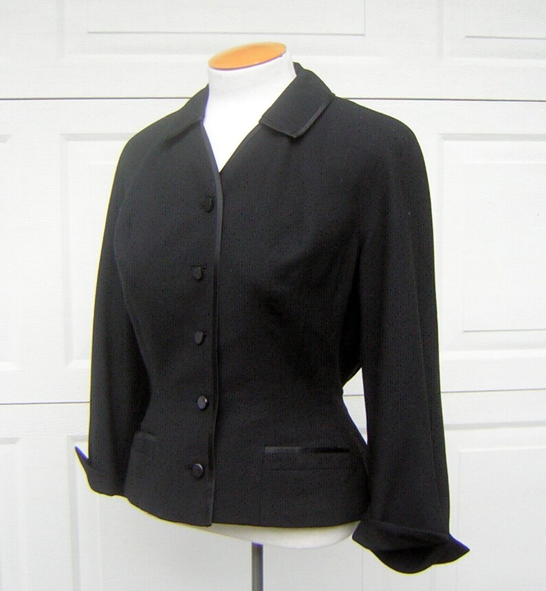 Vintage Black Jacket 1950s New Look BARUNDA Hard Woven Wool | Etsy