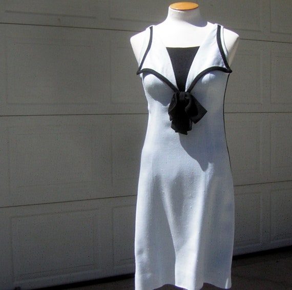 Vintage French MOD Dress Pale Blue & Black Sexy Fit -… - Gem
