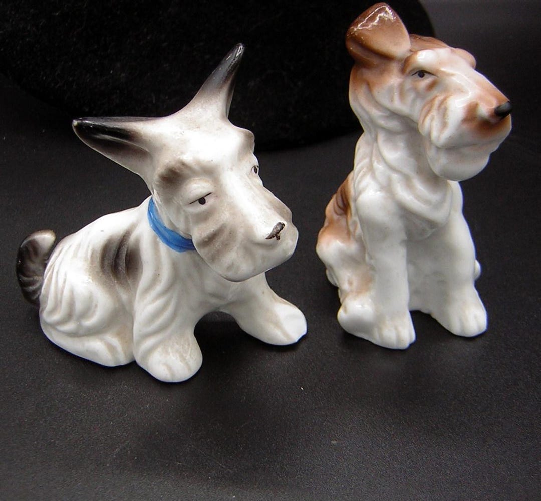 Schnauzer Figurines 2 Lovable Puppies Vintage 40s 50s Marked Occupied ...