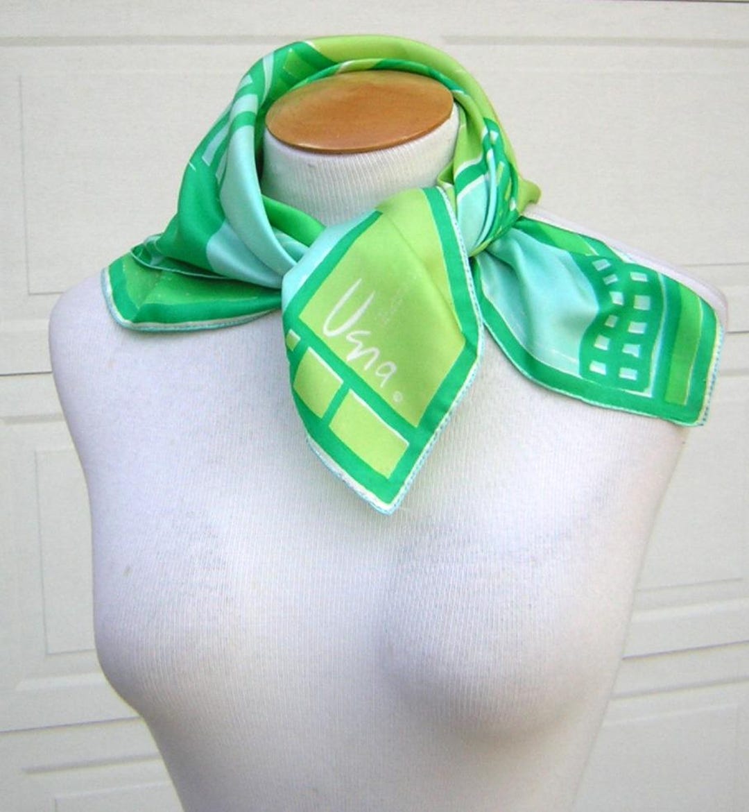 Vintage VERA Silk Scarf Green & Aqua Windowpane Print Hand Rolled VERA ...