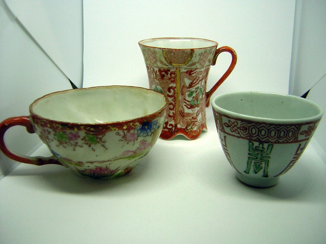 Vintage Asian Tea Cups, Set of 3, Chinese Kitsch Decor - Etsy