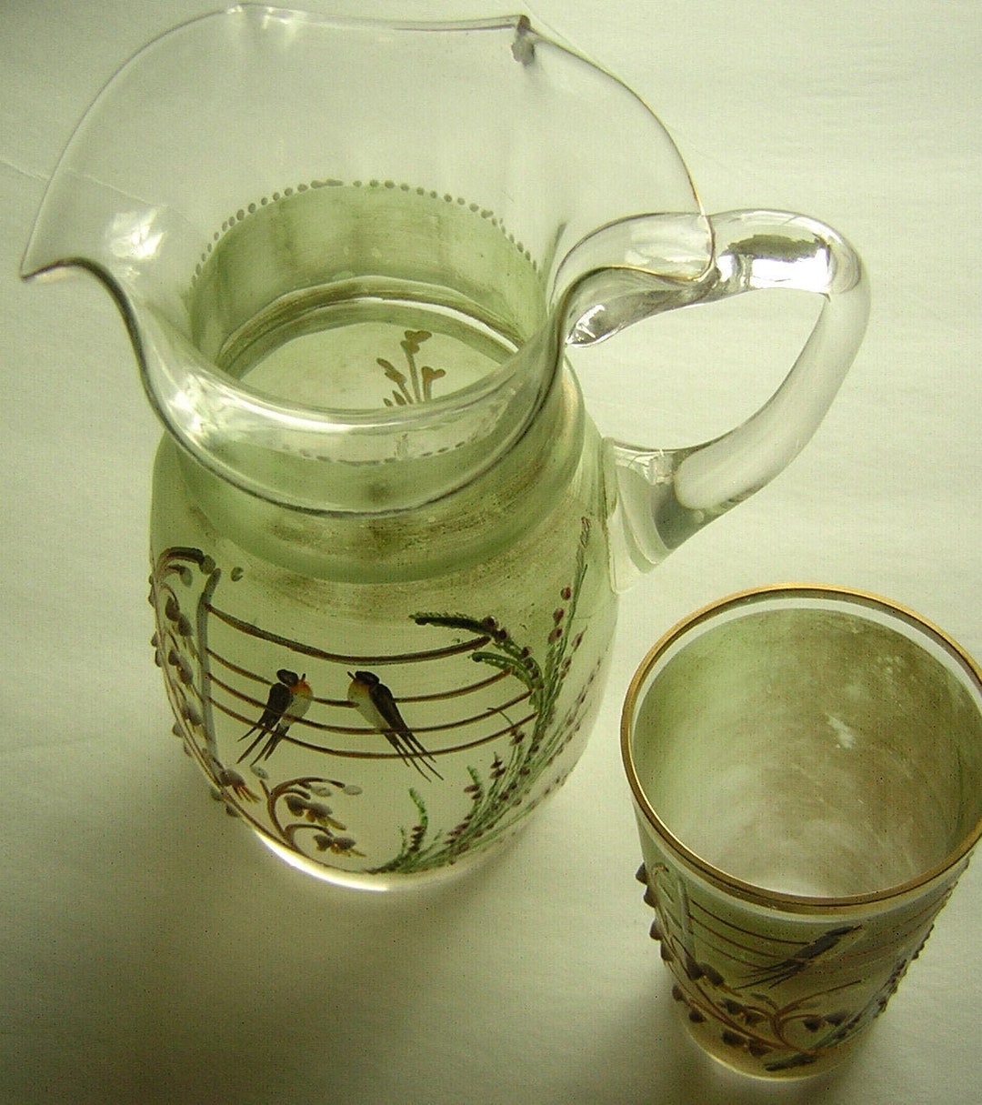 Antique Harrach Harroch Glass Bedside Set Pitcher & Water Glass Hand ...