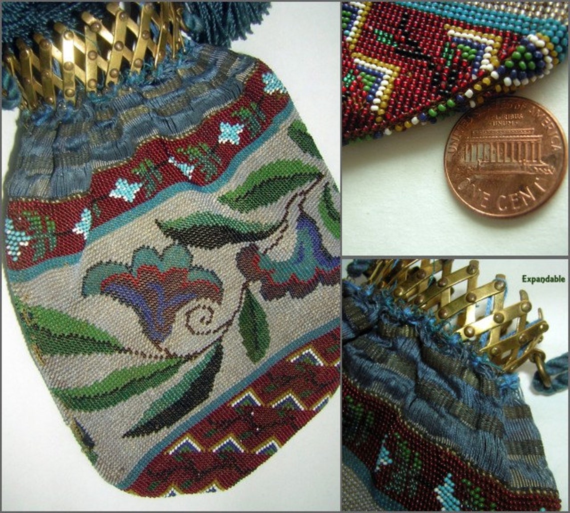 Antique Victorian Edwardian Reticule Micro Beaded Handbag | Etsy