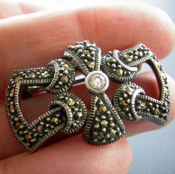 Judith Jack Brooch Sterling Silver Marcasite & Crystal or CZ | Etsy