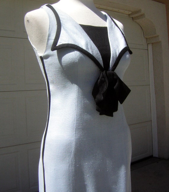 Vintage French MOD Dress Pale Blue & Black Sexy Fit -… - Gem