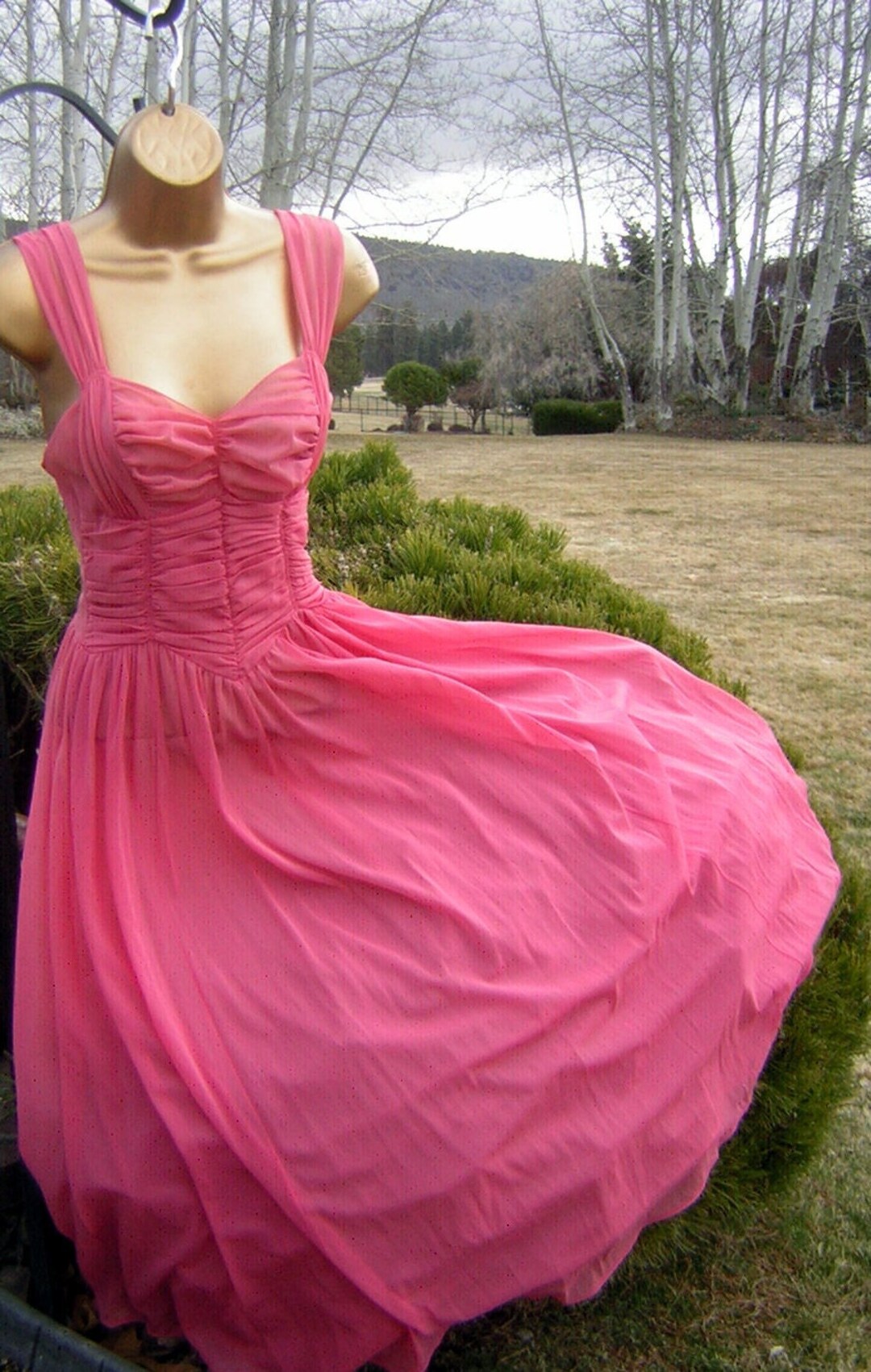 Vintage 40er Kleid Koralle PINK Nylon Geraffte Mieder Sexy Boudoir ...