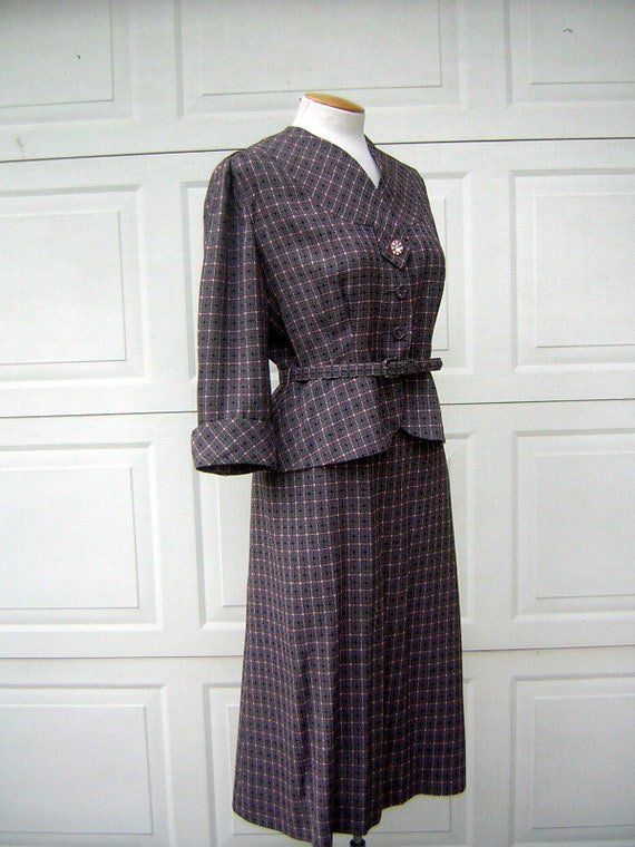 Vintage Edith Martin Plaid Suit – 1950s Peplum Skirt,… - Gem