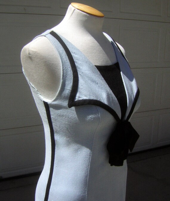 Vintage French MOD Dress Pale Blue & Black Sexy Fit -… - Gem