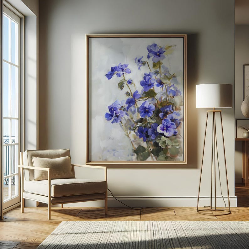 Violet Oil Painting | Floral Wall Art | Colorful Home Decor | Beautiful ...