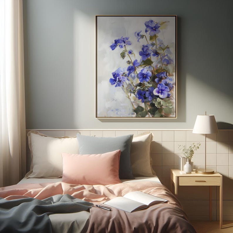 Violet Oil Painting | Floral Wall Art | Colorful Home Decor | Beautiful ...