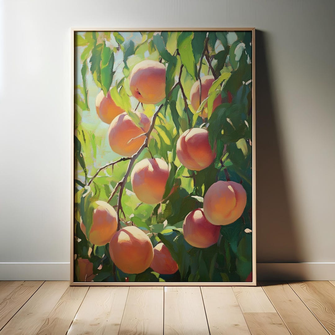 Peaches Art Print Still Life Oil Painting Kitchen Wall Decor Farmhouse ...