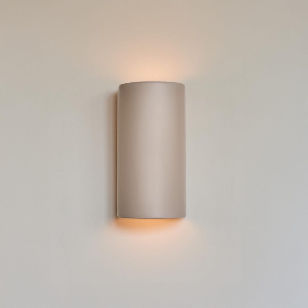 Artisanal Beige Ceramic Wall Sconce: Handmade Clay Fixture for Modern ...