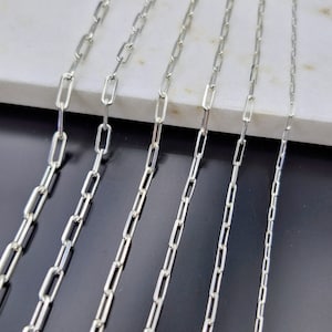 925 Sterling Silver Paper Clip Chain Necklace, Womens Solid Silver ...