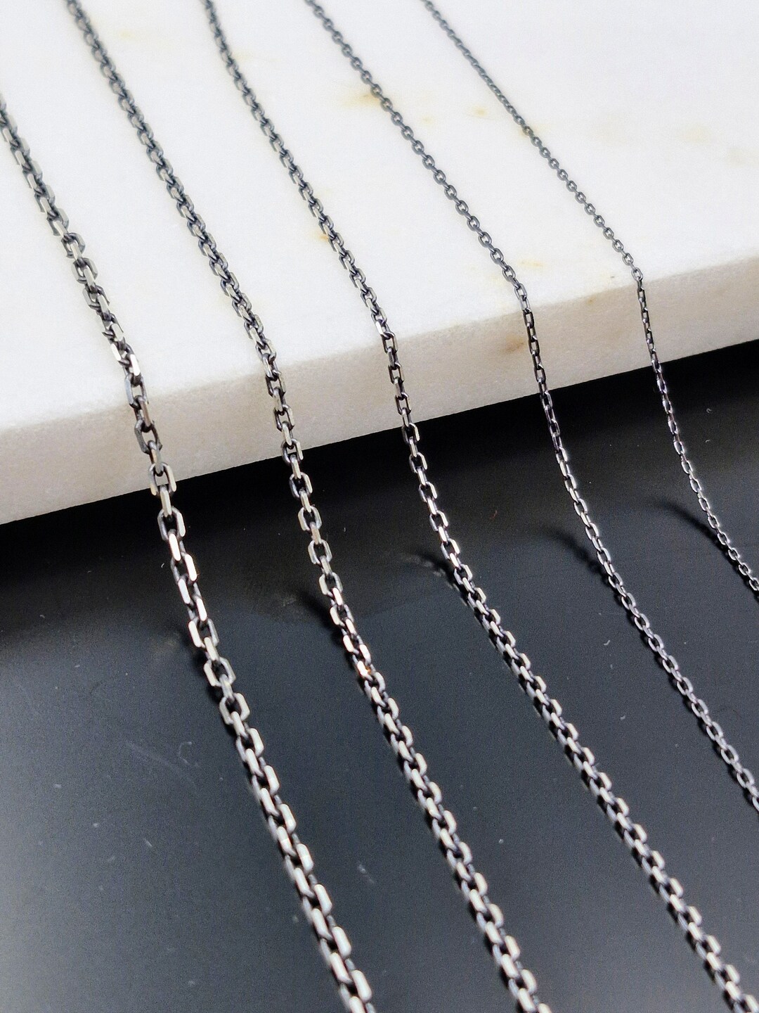 Handmade 925 Sterling Silver Anchor Chain Necklace, Black Cable Chain ...