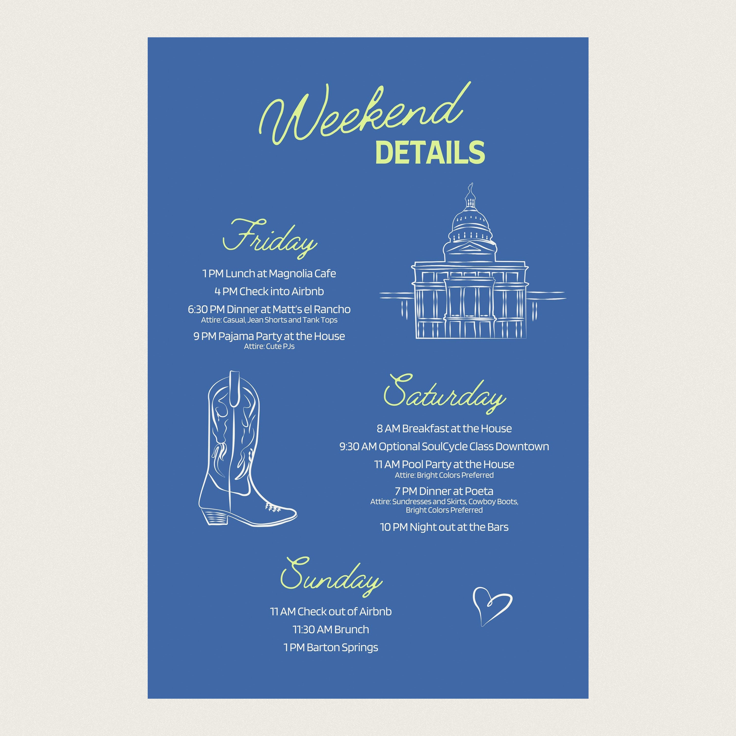 Austin, Texas Bachelorette Invitation & Itinerary | Texas Bachelorette ...