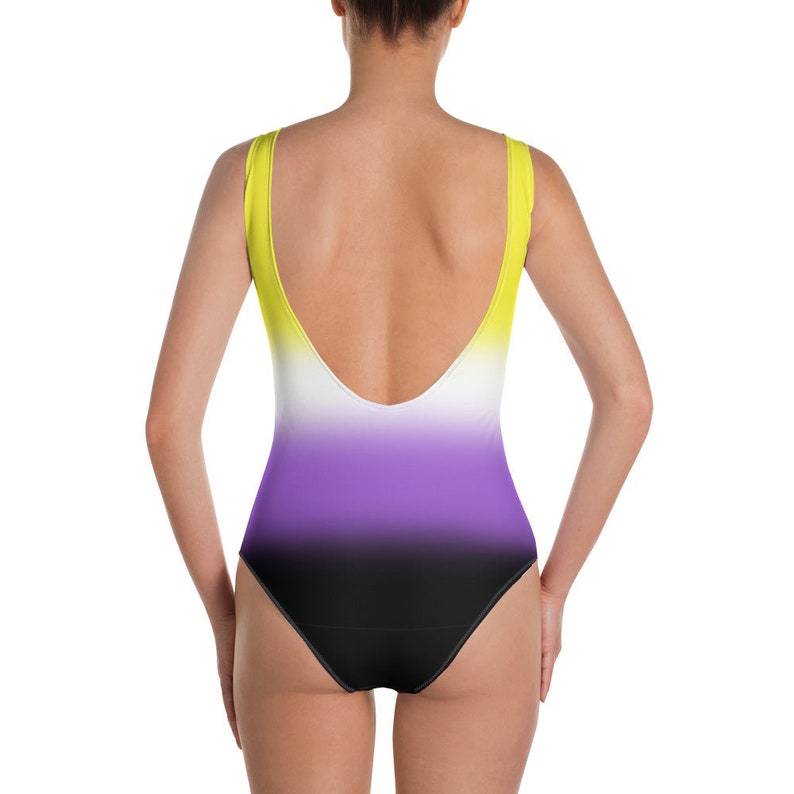Non-binary Pride Ombre Open-back Swimsuit | Subtle Enby Pride Gradient One-piece Backless ...