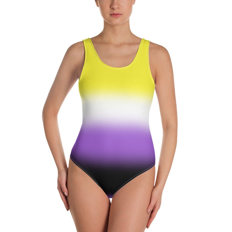 Non-binary Pride Ombre Open-back Swimsuit Subtle Enby Pride Gradient One-piece Backless Swimsuit ...